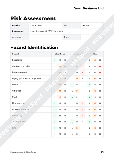 Disc Cutter Risk Assessment Template - HASpod