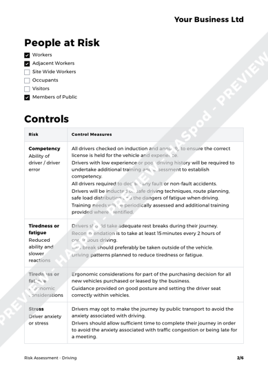 Driving Risk Assessment Template - HASpod
