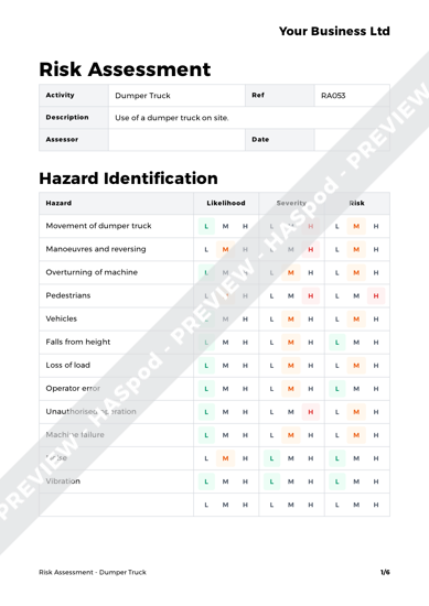 Dumper Truck Risk Assessment Template - HASpod