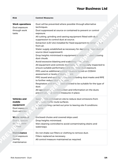 Dust Risk Assessment Template - HASpod