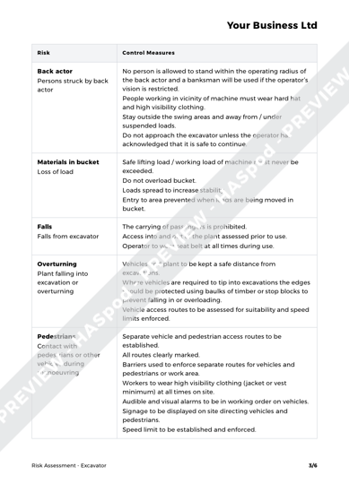 Excavator Risk Assessment Template - HASpod