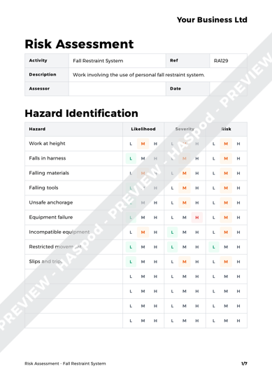 Fall Restraint System Risk Assessment Template - HASpod