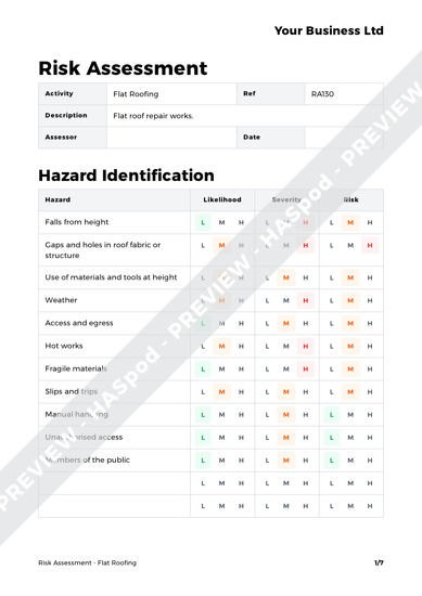 Flat Roofing Risk Assessment Template - HASpod