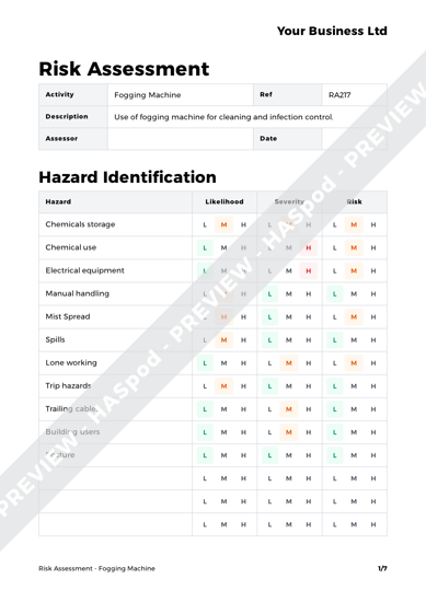 Fogging Machine Risk Assessment Template - HASpod