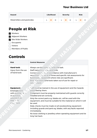 Gardening Risk Assessment Template - HASpod