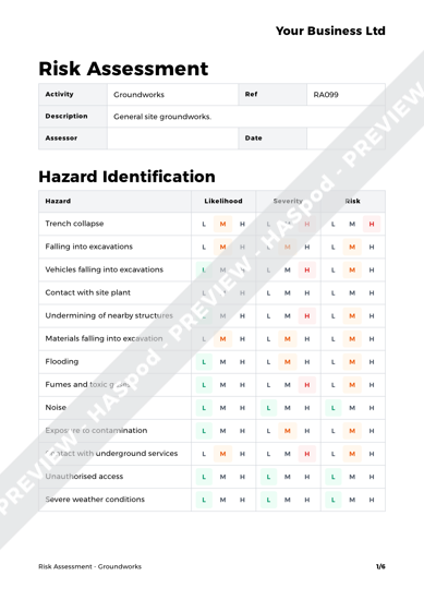 Groundworks Risk Assessment Template - HASpod