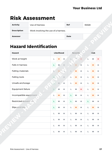 Use of Harness Risk Assessment Template - HASpod