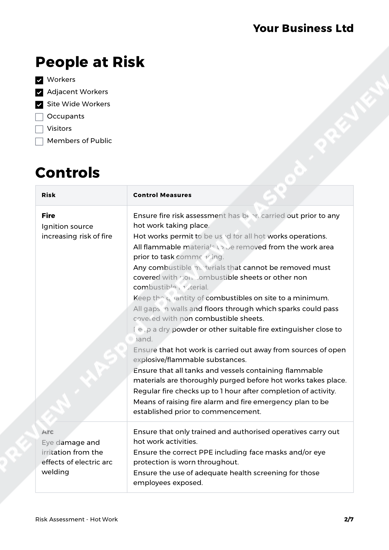 Hot Work Risk Assessment Template - HASpod
