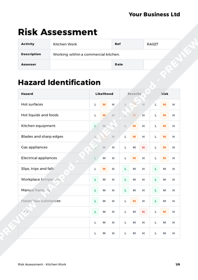 Kitchen Work Risk Assessment Template - HASpod