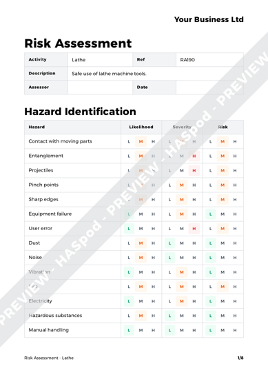 Lathe Risk Assessment Template - HASpod