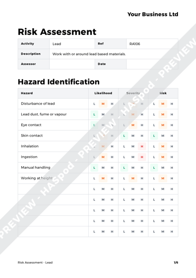 Lead Risk Assessment Template - HASpod
