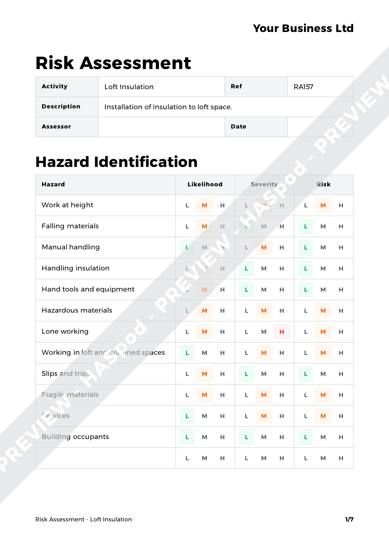 Loft Insulation Risk Assessment Template - HASpod