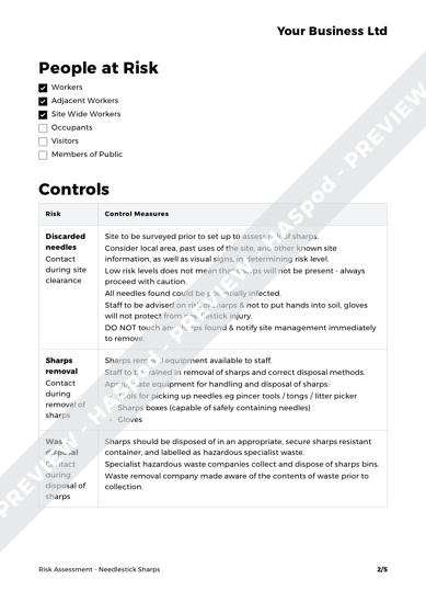 Needlestick Sharps Risk Assessment Template - HASpod