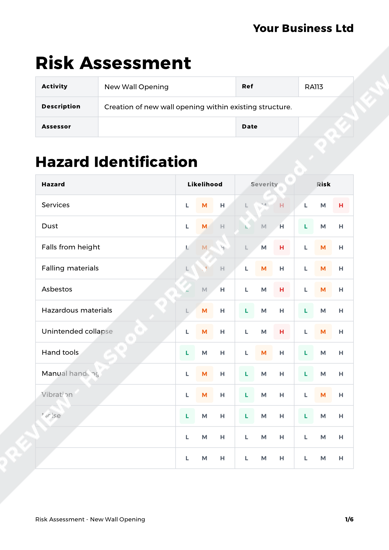 New Wall Opening Risk Assessment Template - HASpod