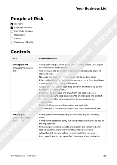 Pillar Drill Risk Assessment Template - HASpod