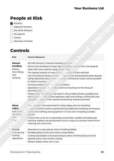 Plasterboarding Risk Assessment Template - HASpod