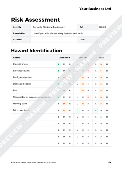 Portable Electrical Equipment Risk Assessment Template - HASpod
