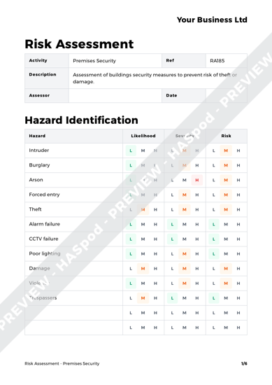 Premises Security Risk Assessment Template - HASpod