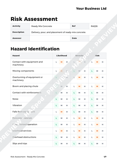 Ready Mix Concrete Risk Assessment Template - HASpod