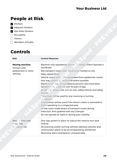 Ride On Roller Risk Assessment Template - HASpod
