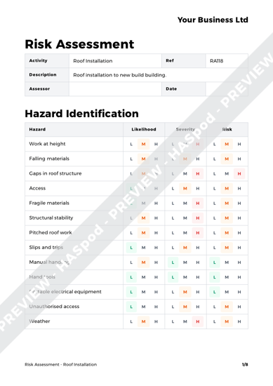 Roof Installation Risk Assessment Template - HASpod