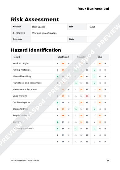 Roof Spaces Risk Assessment Template - HASpod