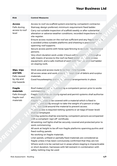 Roofing Risk Assessment Template - HASpod