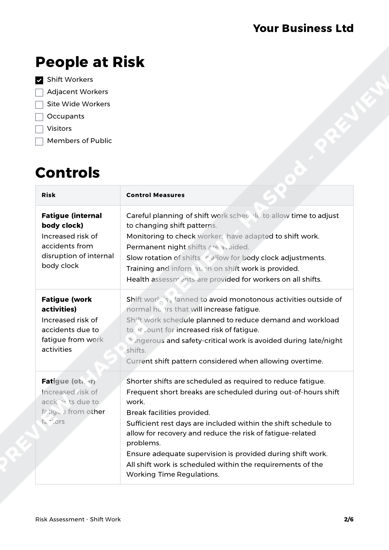 Shift Work Risk Assessment Template - HASpod