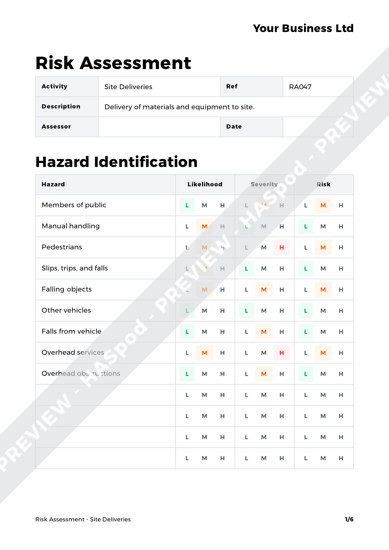 Site Deliveries Risk Assessment Template - HASpod