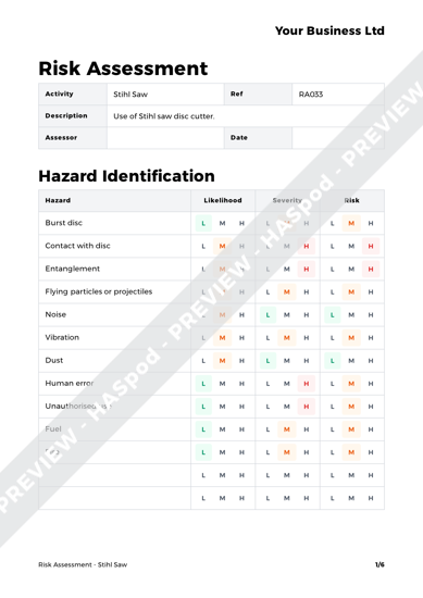 Stihl Saw Risk Assessment Template - HASpod