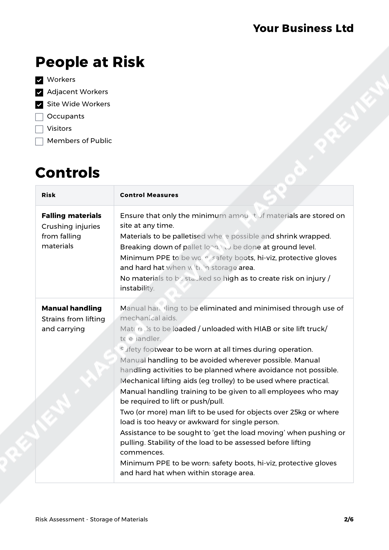 Storage of Materials Risk Assessment Template - HASpod
