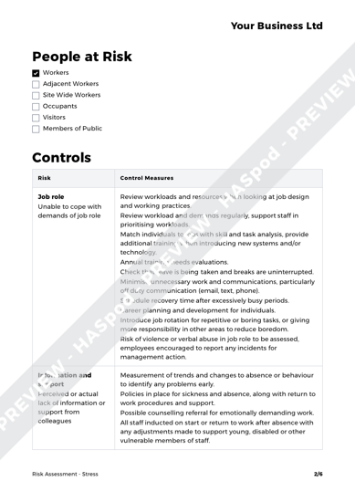 Stress Risk Assessment Template - HASpod