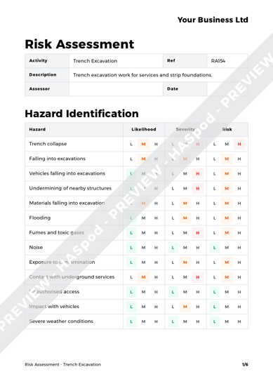 Trench Excavation Risk Assessment Template - HASpod