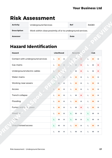 Underground Services Risk Assessment Template - HASpod