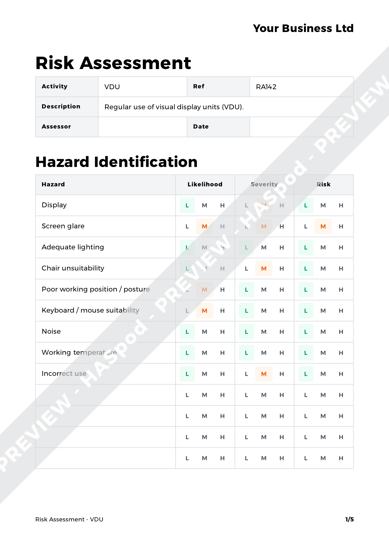 VDU Risk Assessment Template - HASpod