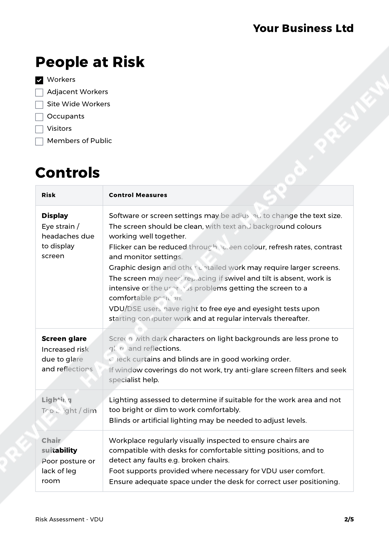 VDU Risk Assessment Template - HASpod