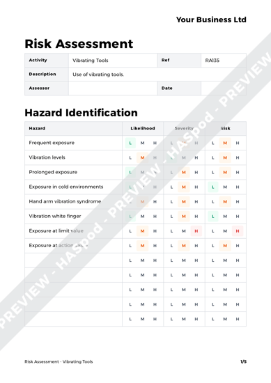 Vibrating Tools Risk Assessment Template - HASpod