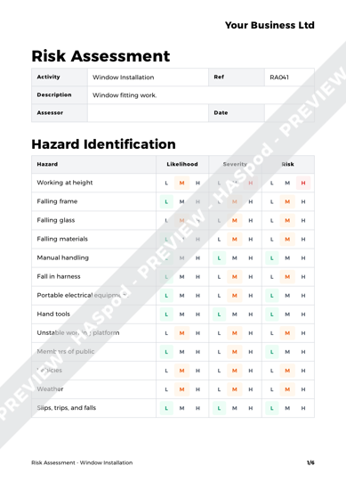 Window Installation Risk Assessment Template - HASpod