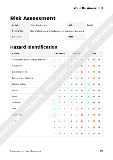 Work Equipment Risk Assessment Template - HASpod