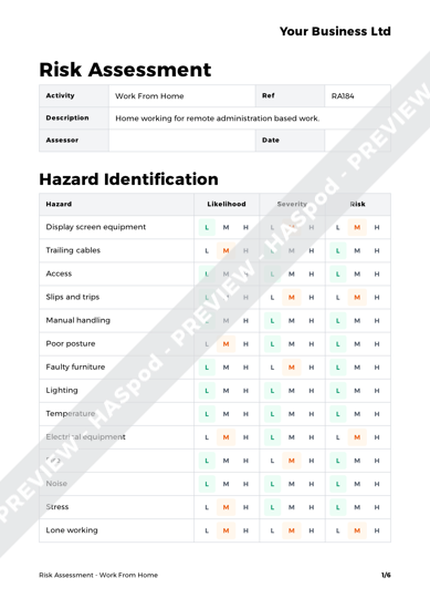 Work From Home Risk Assessment Template - HASpod