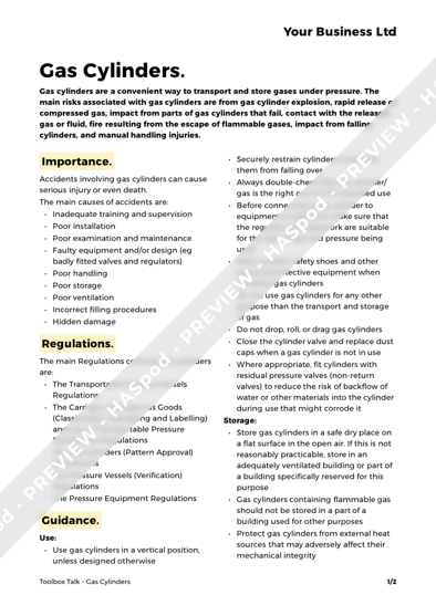 Gas Cylinders Toolbox Talk Template - HASpod