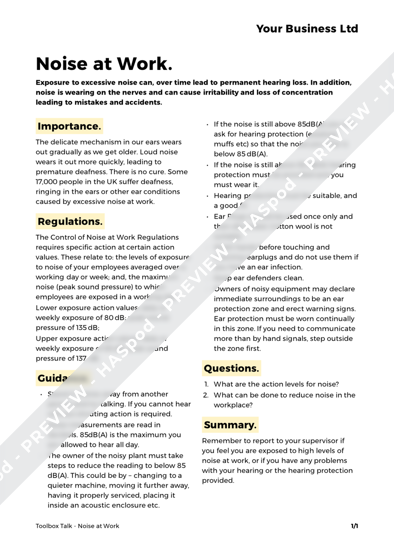 Noise at Work Toolbox Talk Template - HASpod