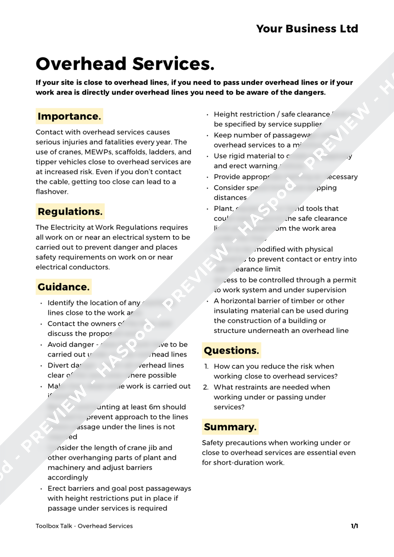 Overhead Services Toolbox Talk Template - HASpod