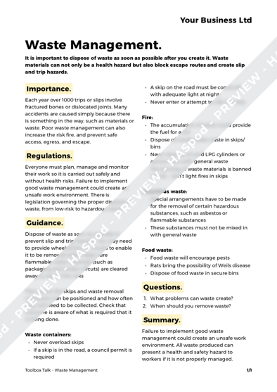 Waste Management Toolbox Talk Template - HASpod