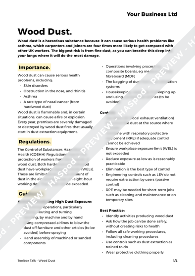 Wood Dust Toolbox Talk Template - HASpod