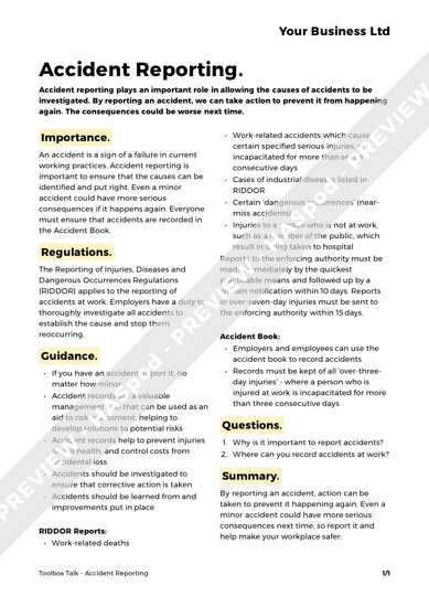 Accident Reporting Toolbox Talk Template - HASpod