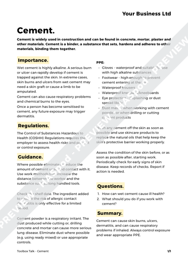 Cement Toolbox Talk Template - HASpod