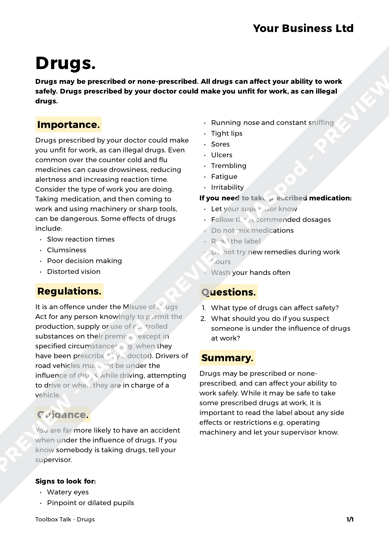 Drugs Toolbox Talk Template - HASpod