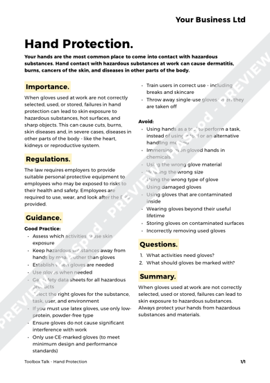 Hand Protection Toolbox Talk Template - HASpod