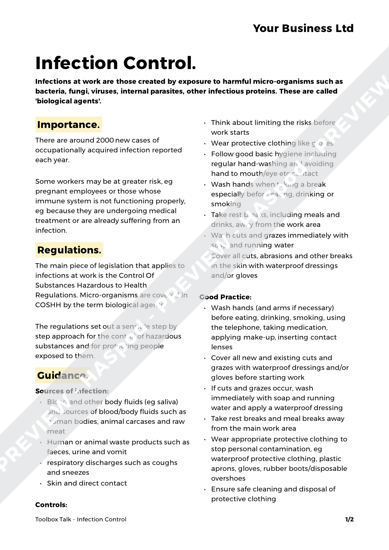 Infection Control Toolbox Talk Template - HASpod